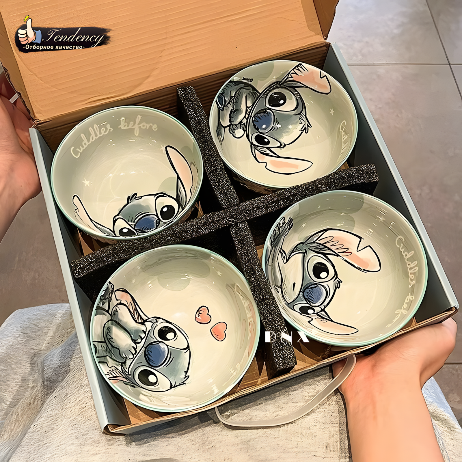 Миски "Лило и Стич" MINISO Stitch, керамические, 11.7x11.7х6 см, 4 шт.