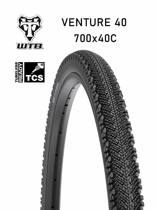 Покрышка бескамерная 700x40C WTB Venture Road Plus TCS tire, чёрная