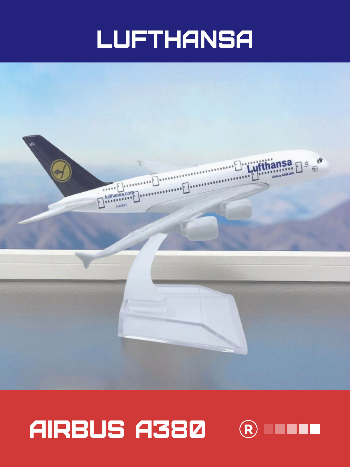 Металлическая модель самолета Airbus A380 Lufthansa, масштаб 1:400