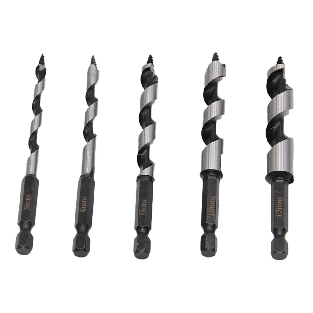 5шт Набор Шнековых Долот Craftsperson из Высокоуглеродистой Стали для Деревообработки с Роликовой Дрелью с Шестигранной Ручкой