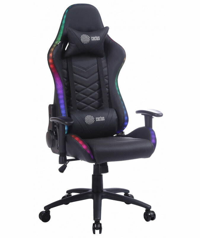 Кресло игровое Cactus с RGB-подсветкой, обивка: эко. кожа, цвет: черный (CS-CHR-0099BL)