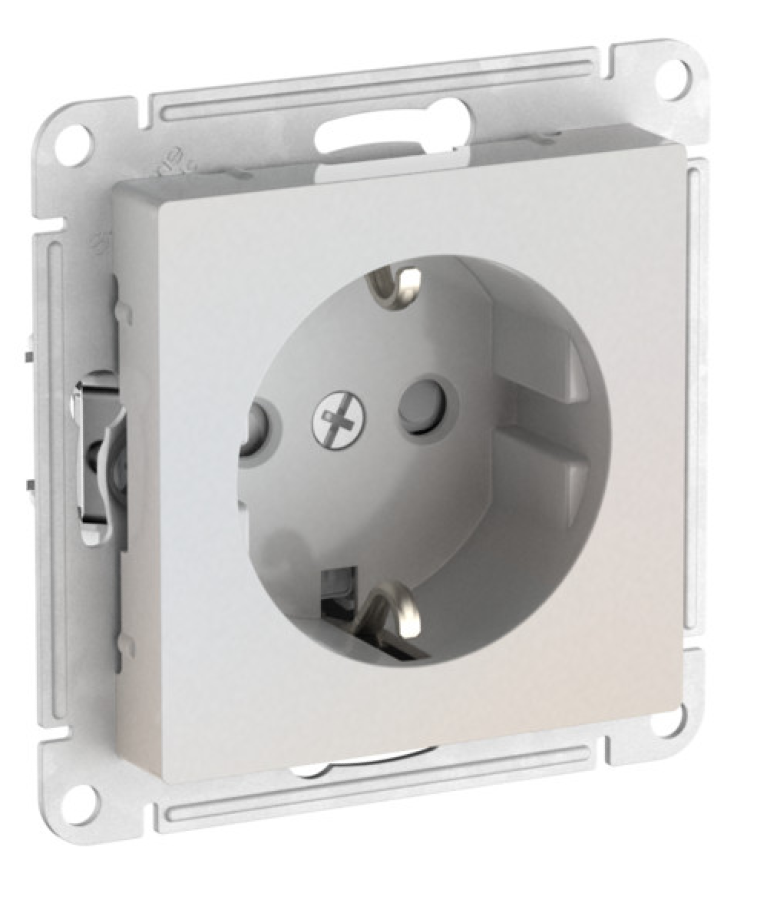 Розетка силовая штепсельная Systeme Electric / Систем Электрик AtlasDesign, 16А 250В IP20, жемчуг, с заземлением и защитными шторками, ATN000445S