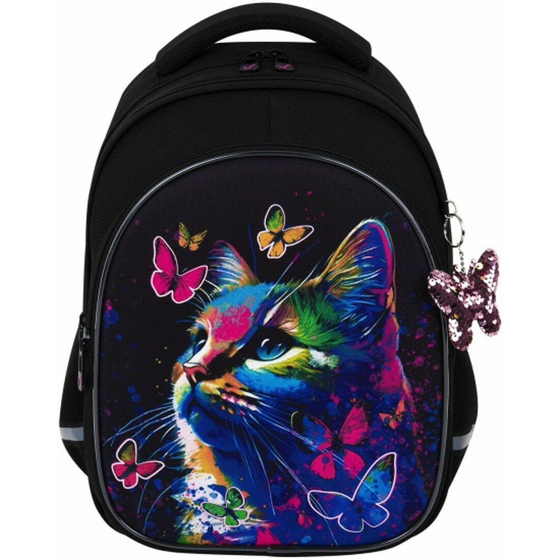 Рюкзак BRAUBERG OPTIMA, 2 отделения, с брелком, "Butterfly catcher", светящийся, 36х27х18 см, 272097