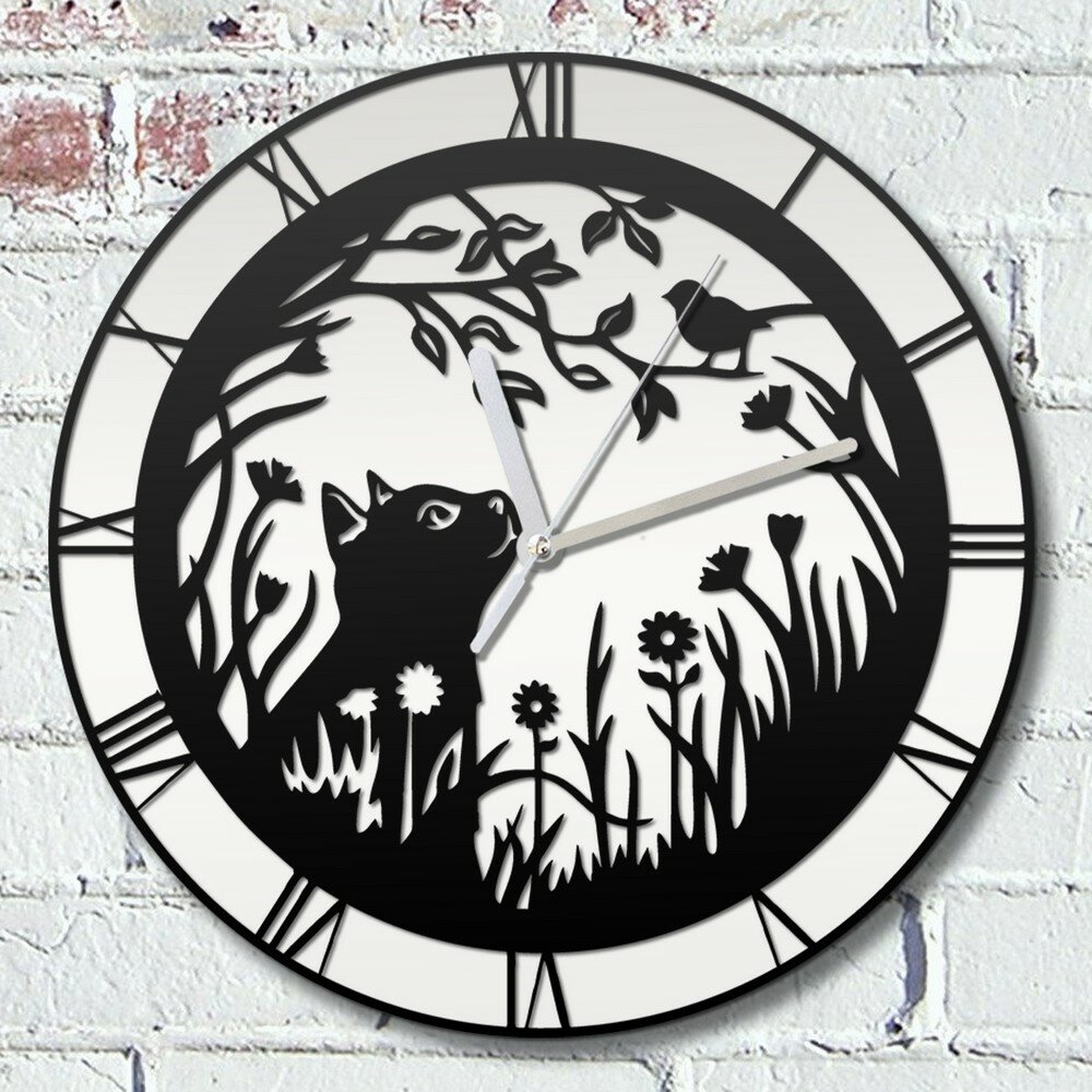 Настенные деревянные бесшумные часы природа котик (животные, растения, цветы, птицы) - 5038