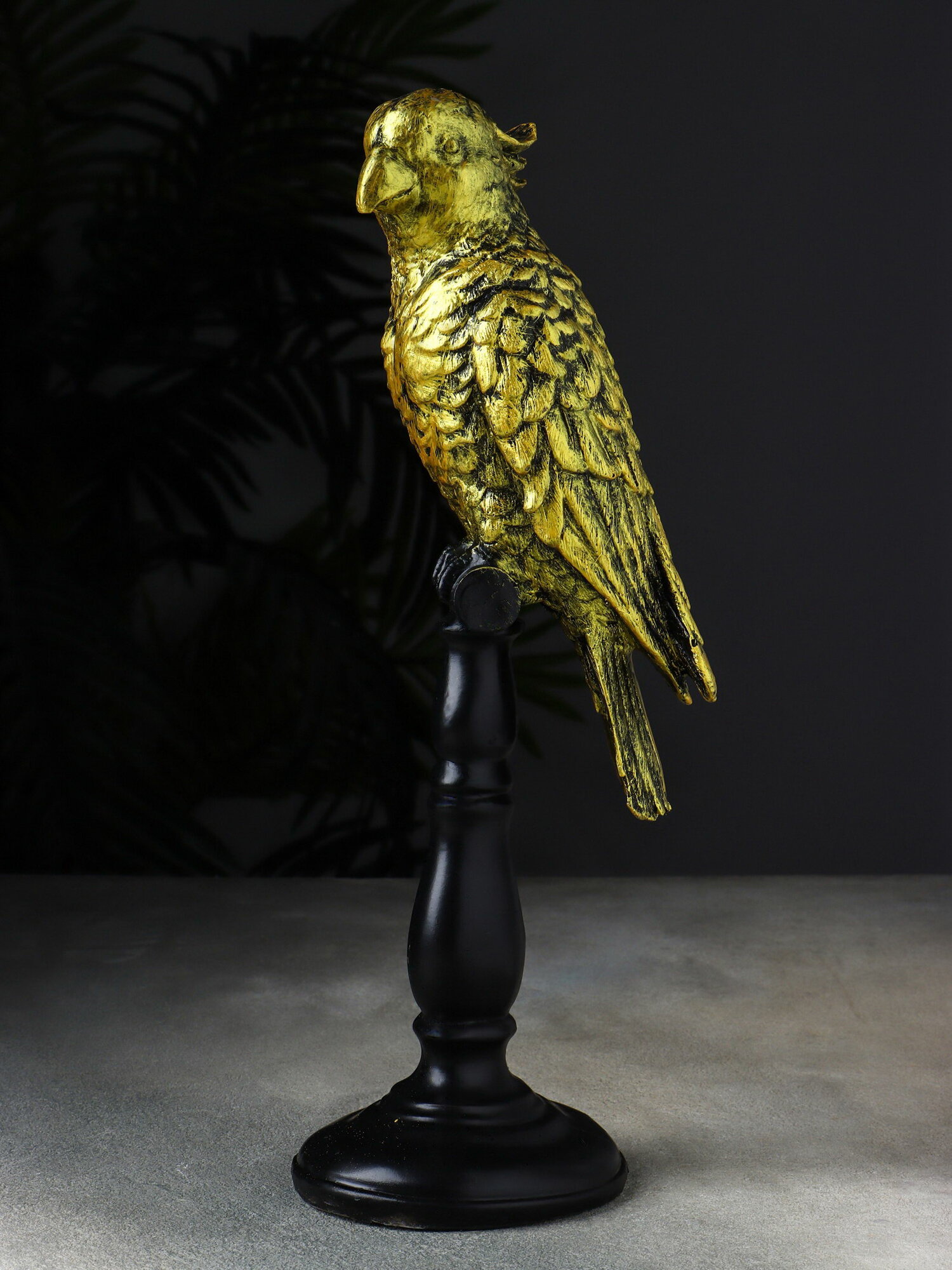 Фигурка полистоун "Попугай на жердочке", 34x10x12 см, под бронзу