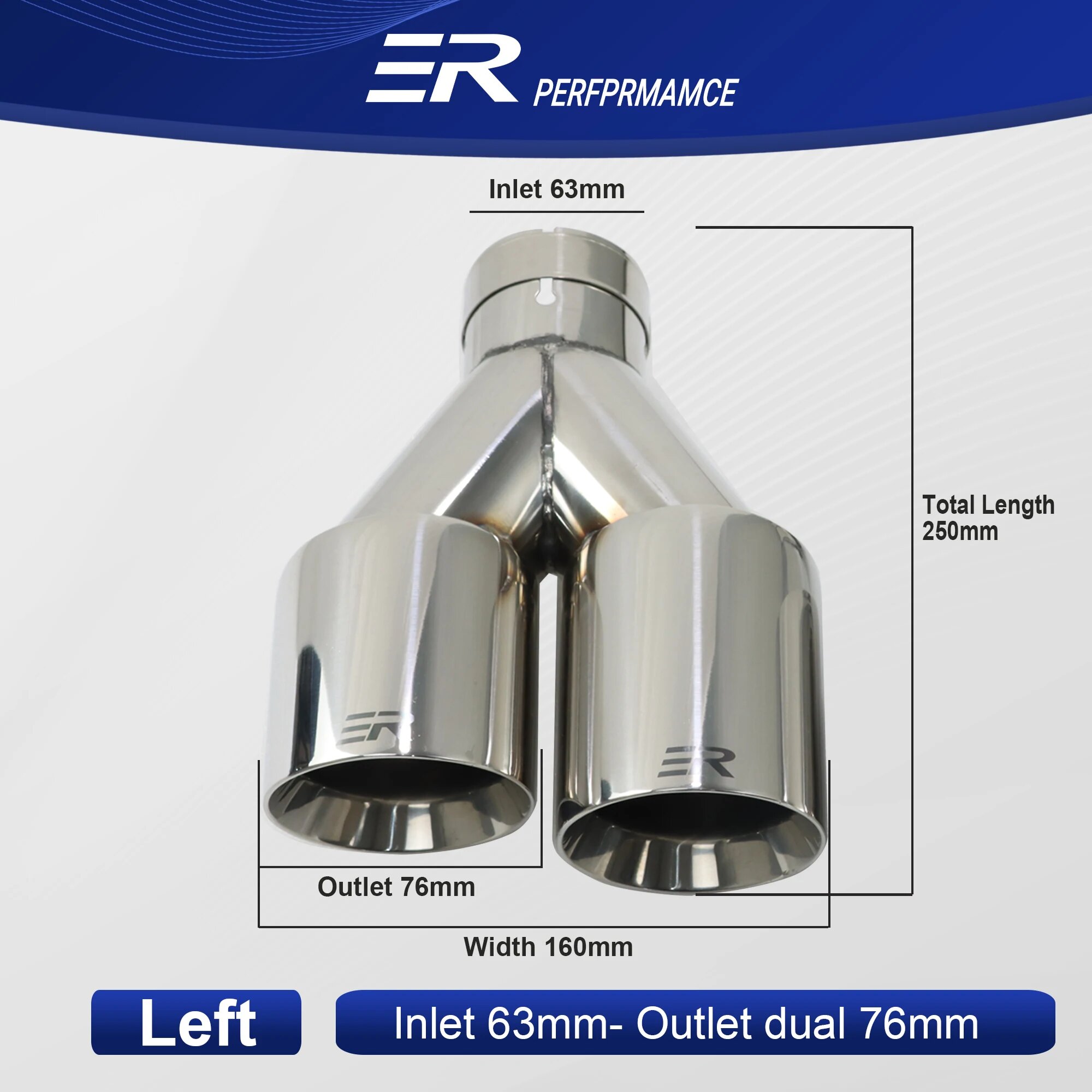 Выхлопная Гоночная машина, модификация наконечников выхлопной трубы, двойной выход, выхлопная труба, Двухуровневая Нержавеющая Задняя труба, глушитель, Left In63-Out 76mm