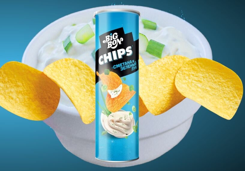 Чипсы Big Bon Chips Сметана и зеленый лук 130г 2шт