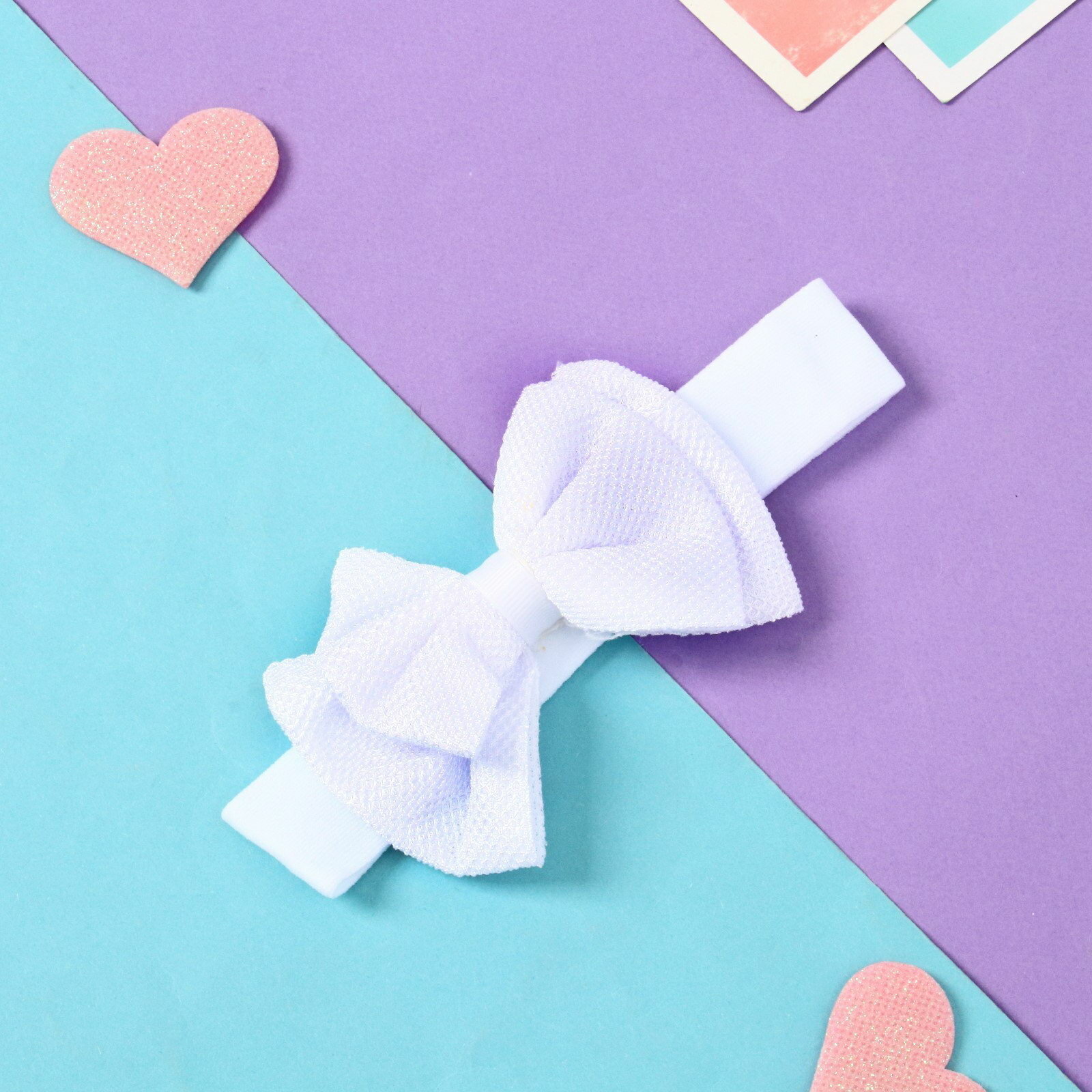 Повязка для волос "Оливия", классика, 3x16 см, белая, вид банта: бабочка