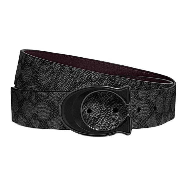 COACH Coated Canvas With Calfskin Leather Belts Men's Black 3.8CM 42