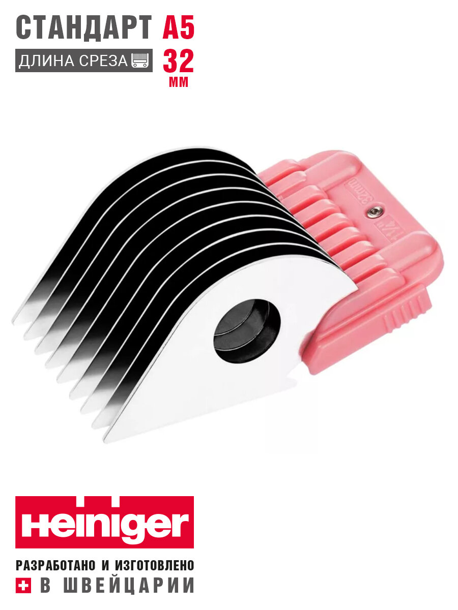 Насадка Heiniger 1 1/4“ 32 мм Snap-on на ножевой блок стандарт A5, розовая