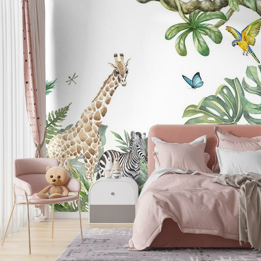 Фотообои Жираф в тропическом лесу 14-500-S-Флок 270 x 200 см (ВхШ) Бесшовные, флизелиновые, влагостойкие обои MasterFresok