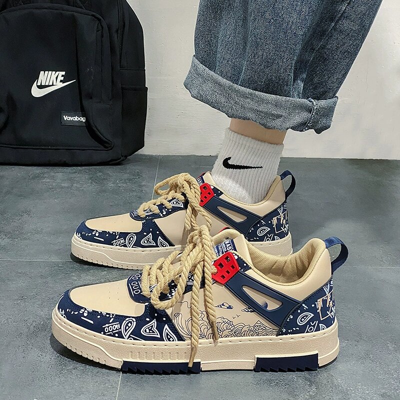 MOOCIE Мужские осенние дышащие кроссовки 2025 года, новый стиль, универсальные, повседневные, нишевый дизайн, спортивная обувь на толстой подошве, белые, модные, EU:43