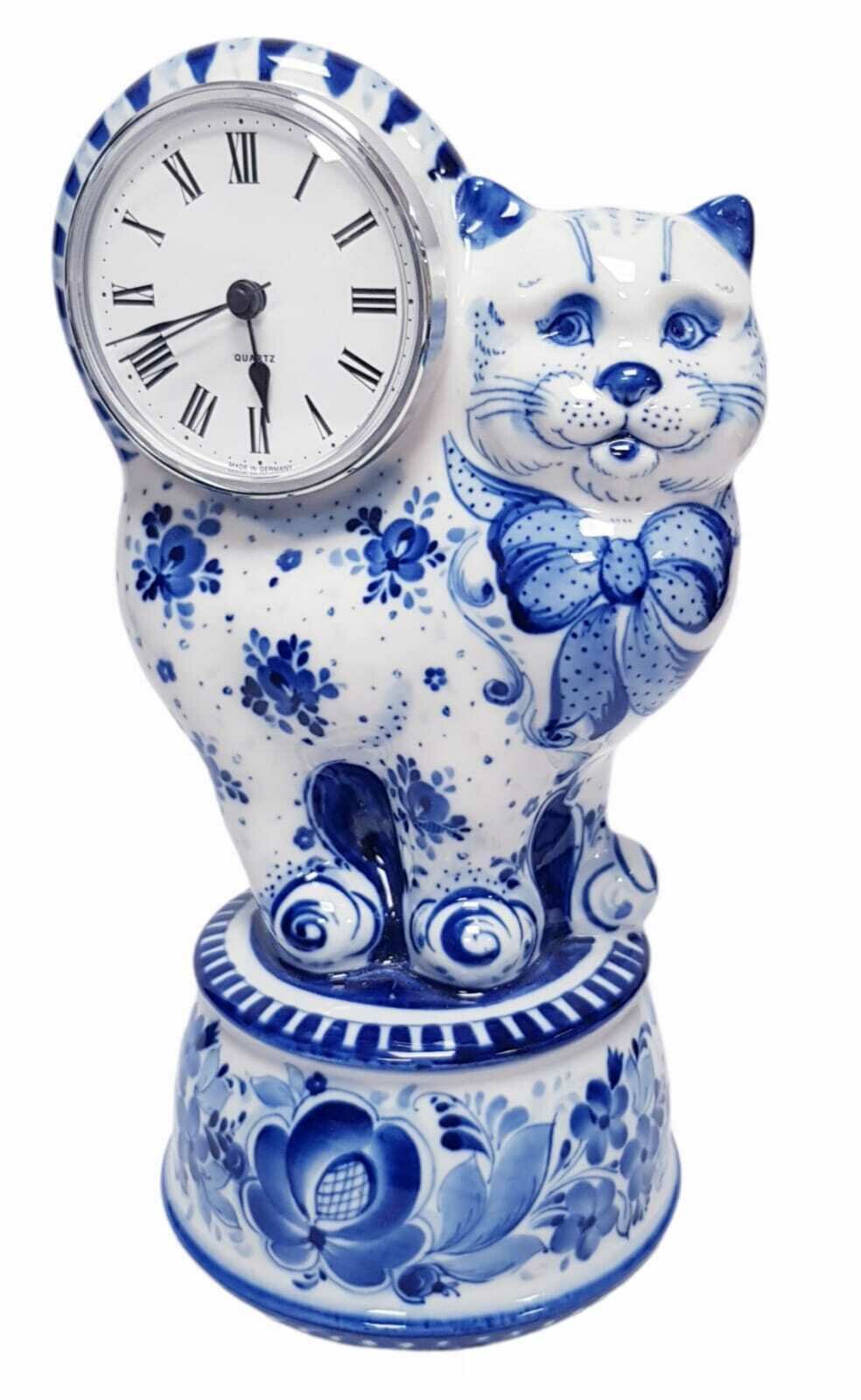 Часы интерьерные "Кот" 13х11х24 см гжель фарфор ручная работа