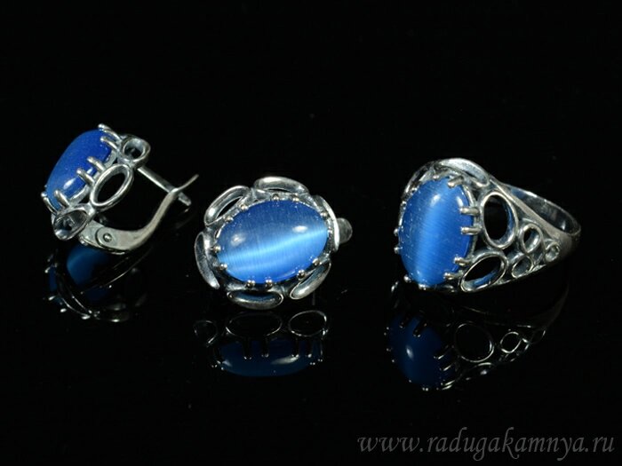 Комплект бижутерии: кольцо, кошачий глаз