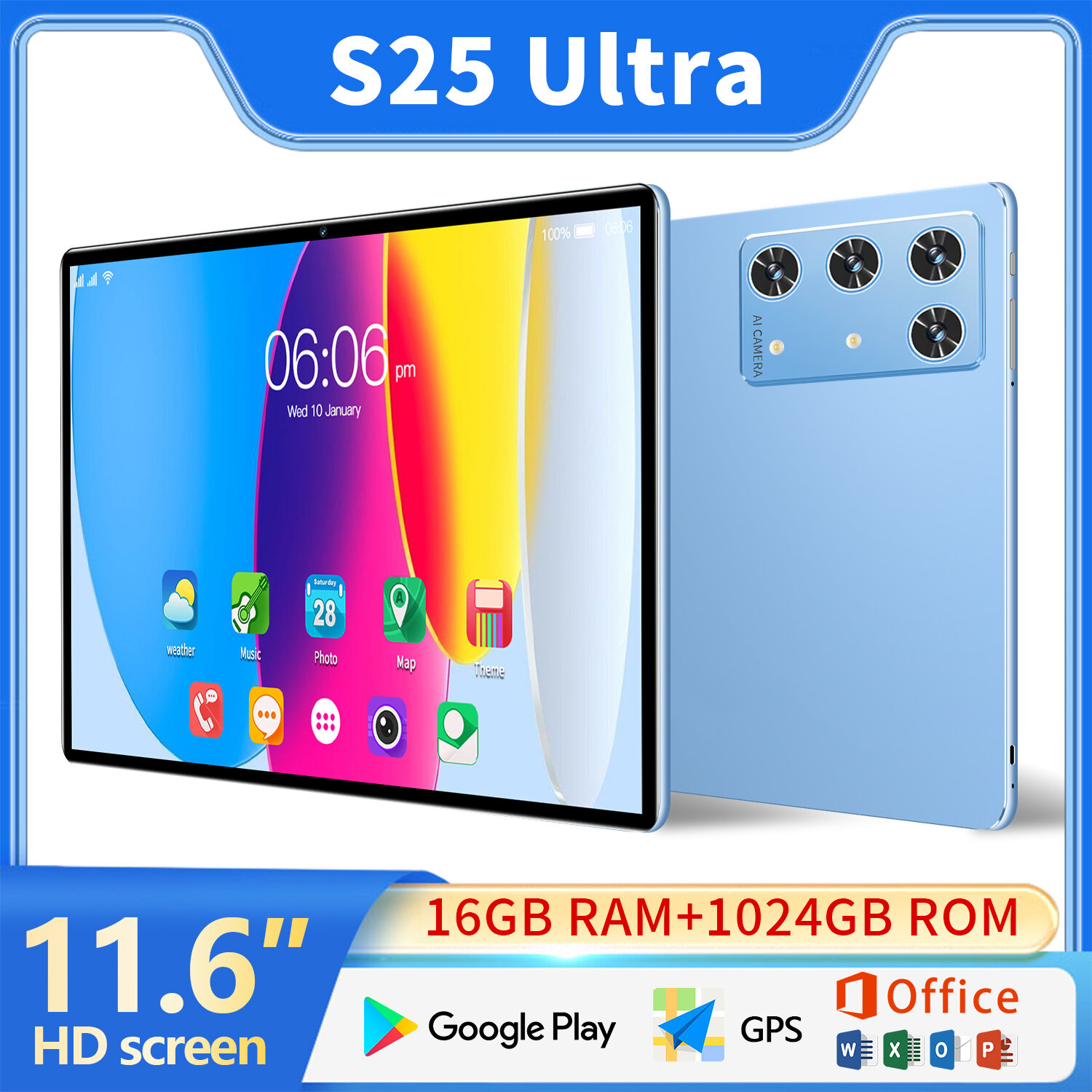 Игровой планшет SHOWJI S25 Ultra, Android 14, 11.6", 4 камеры, 64Мп, 32Мп, слот microSD