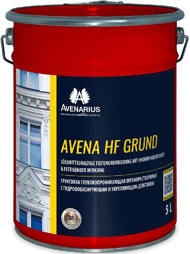 Грунтовка Органорастворимая Avenarius Avena HF Grund 5л Глубокопроникающая с Гидрофобизирующим и Укрепляющим Действием.