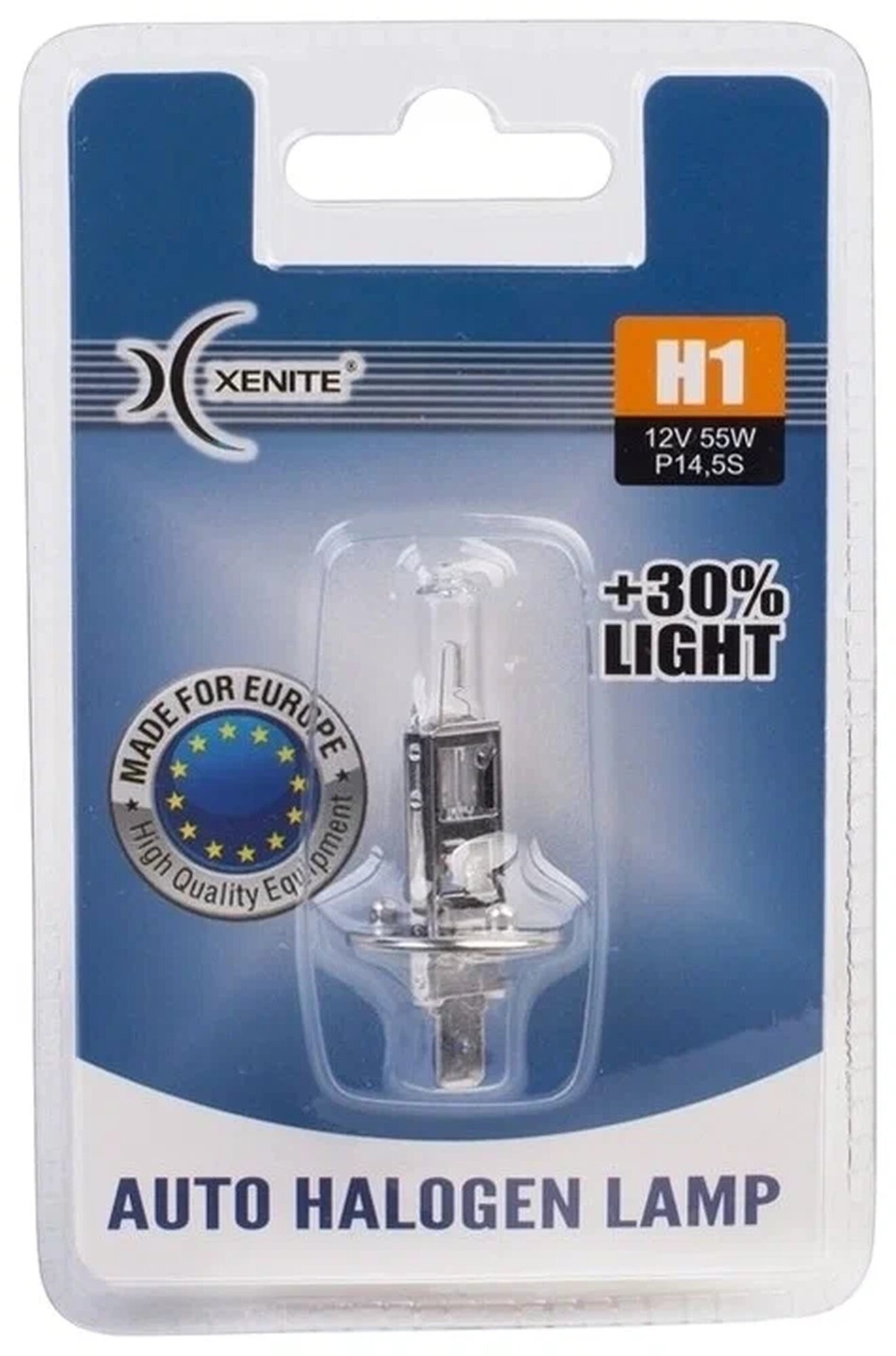 Лампа галогеновая головного света H1 P14.5s 3200K +30% 12V 55W Блистер 1шт, XENITE 1007086