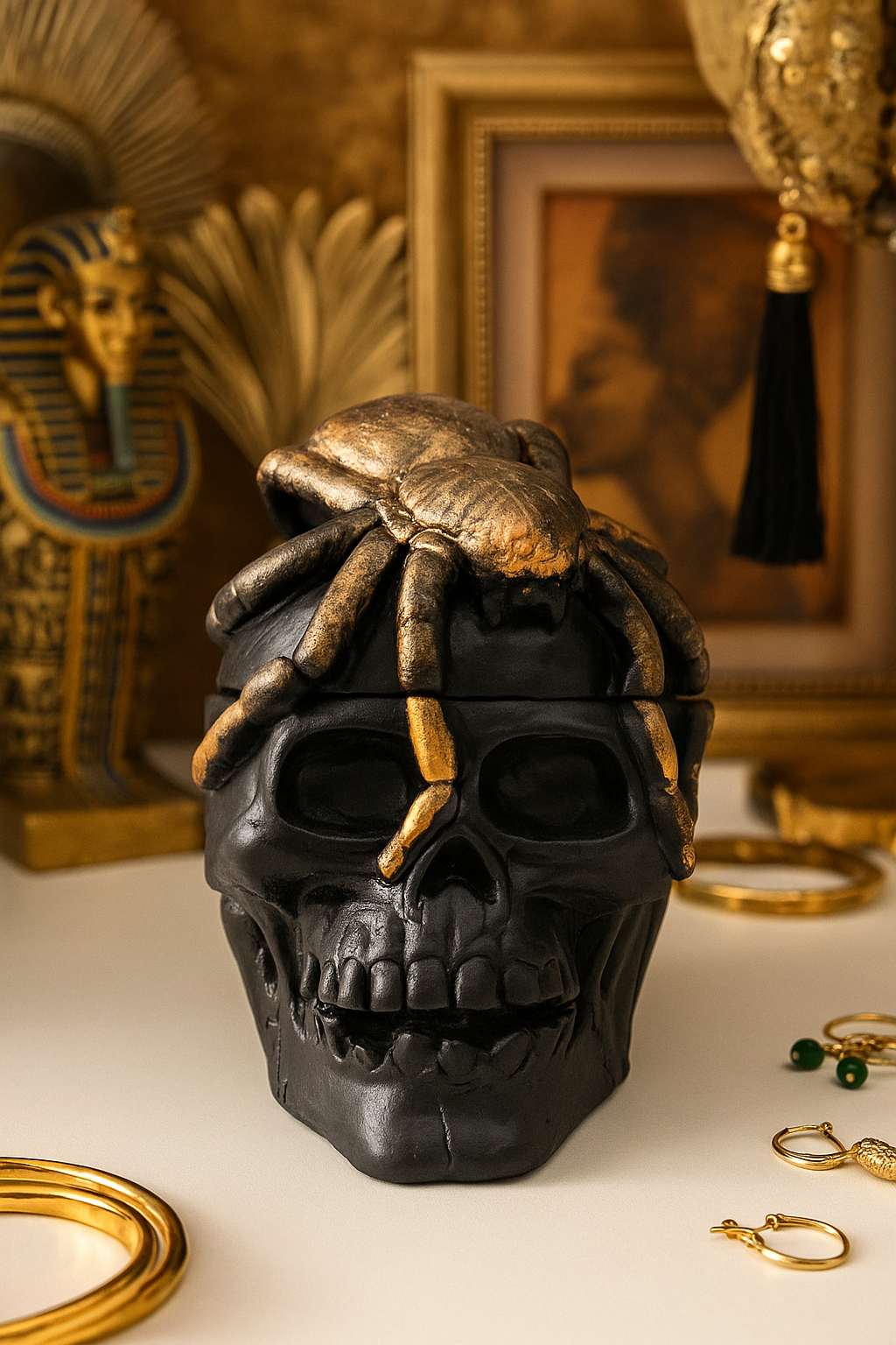 Шкатулка для украшений "Череп" с крышкой, размер 10×8×10 см, цвет чёрный