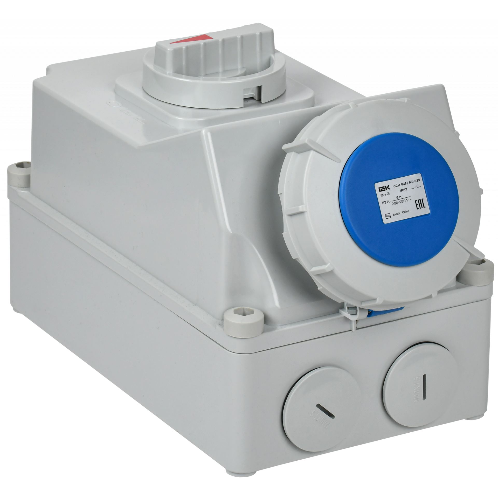 Розетка с механической блокировкой ССИ-833 63А-6ч/220В 2P+PE IP67, IEK PSR11-063-3-5-67 (1 шт.)