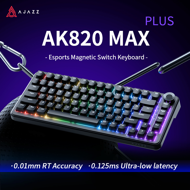 Механическая клавиатура Ajazz AK820 Max PLUS, черная, 3 типа подключения, Магнитная ось
