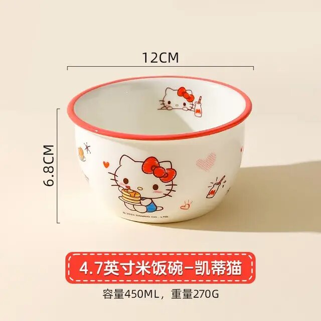 Детская миска Sanrio MINISO Cinnamoroll Hello Kitty Kawaii с рисунком из мультфильма, керамическая посуда, набор кухонных принадлежностей, столовые приборы, детские подарки