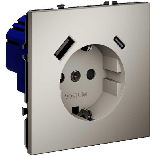Розетка встраиваемая Voltum S70 с заземлением и защитными шторками, 16А, с USB, A+С, (кашемир) VLS040503