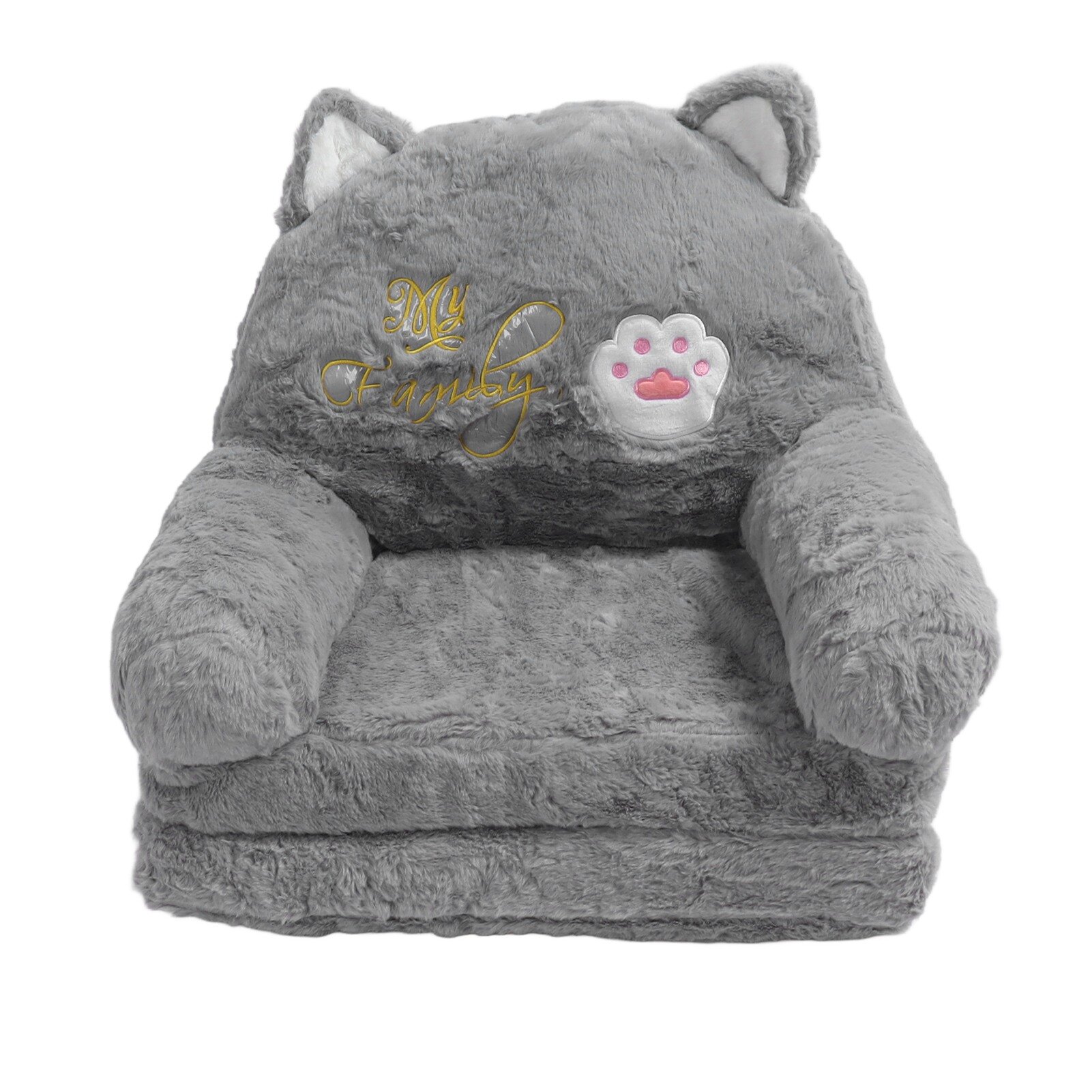 Детский диван для малышей, милый мультяшный кот, кресло-трансформер с подлокотниками, раскладной диван-кровать для сна, игр и игр, серый, 2 слоя