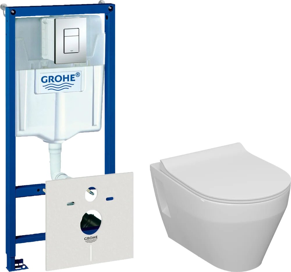 Комплект 3 в 1 Унитаз подвесной Керамин Бари Slim МЛ CDB00022778 / Звукоизоляция Grohe 37131000 / Инсталляция с кнопкой Rapid SL 38772001 цвет хром