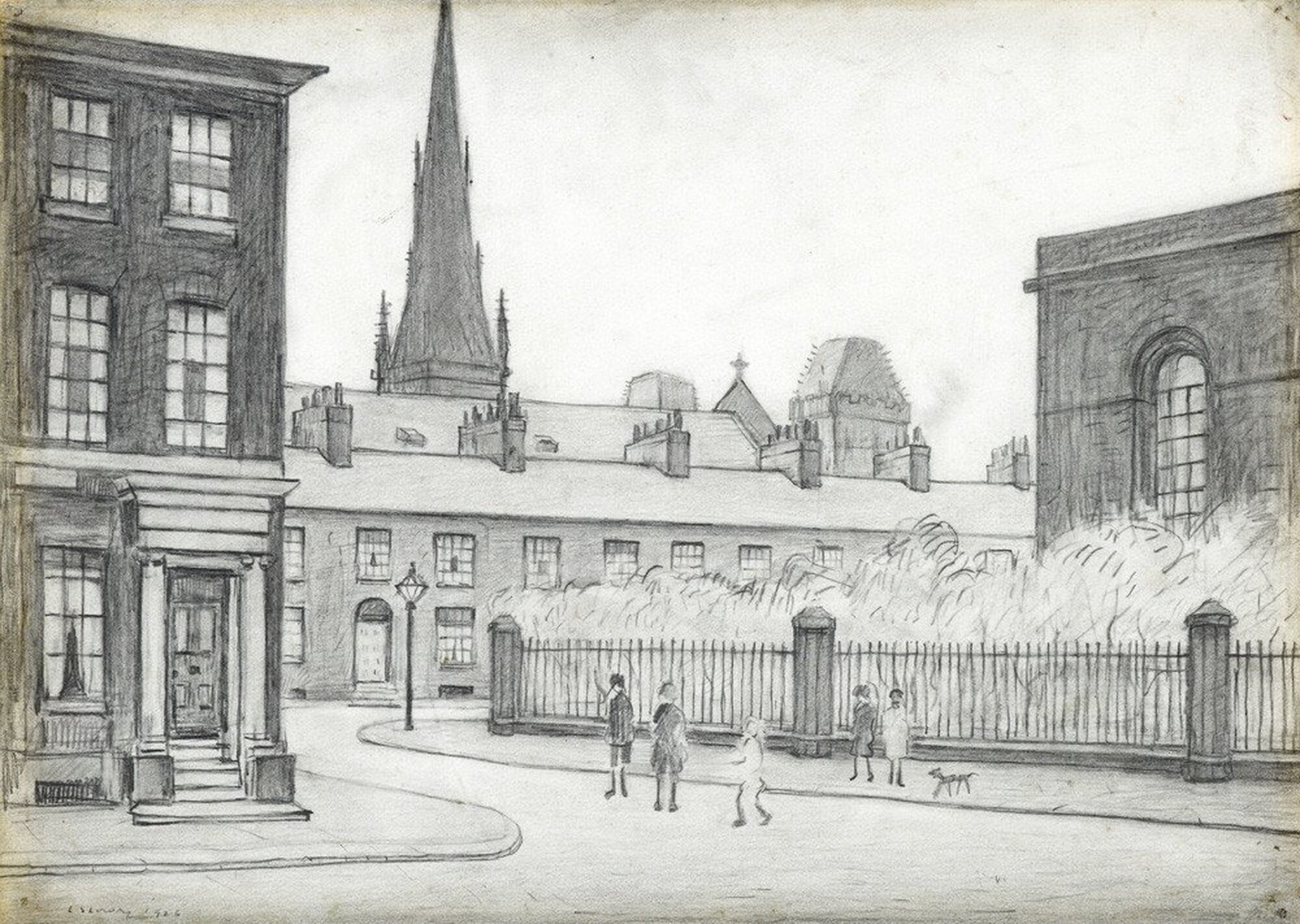 Плакат, постер Карандашный набросок: викторианский городской пейзаж на бумаге, размер 21х30см
