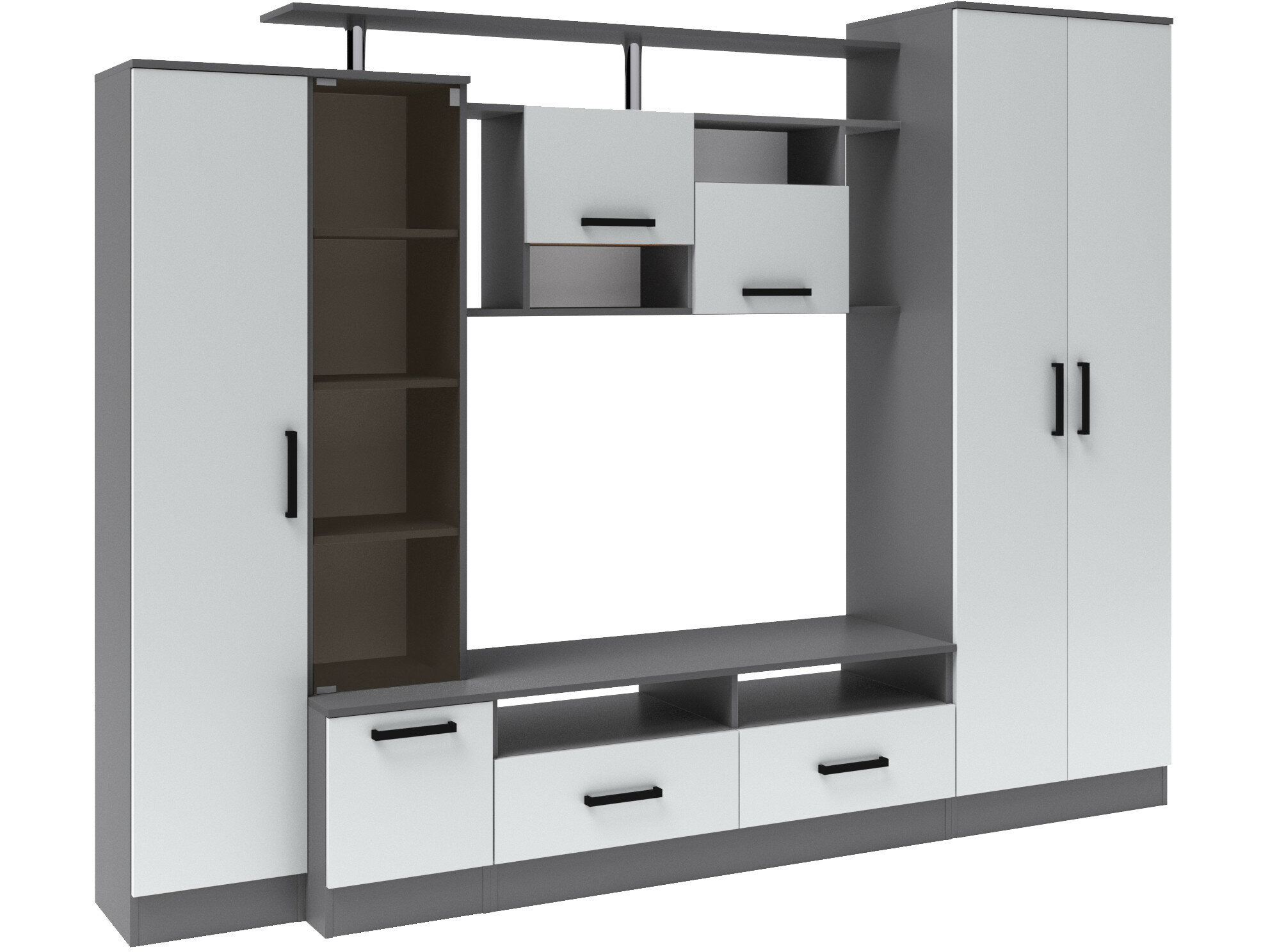 Готовая стенка для гостиной, современный стиль, Графит/Камень серый