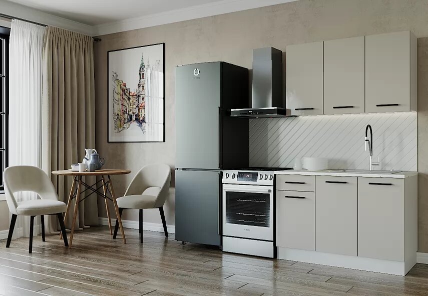 Кухонный гарнитур Sanvut Шампань-1200 столешница 38 мм, каркас ЛДСП, фасад ЛДСП, Белый/Сатин