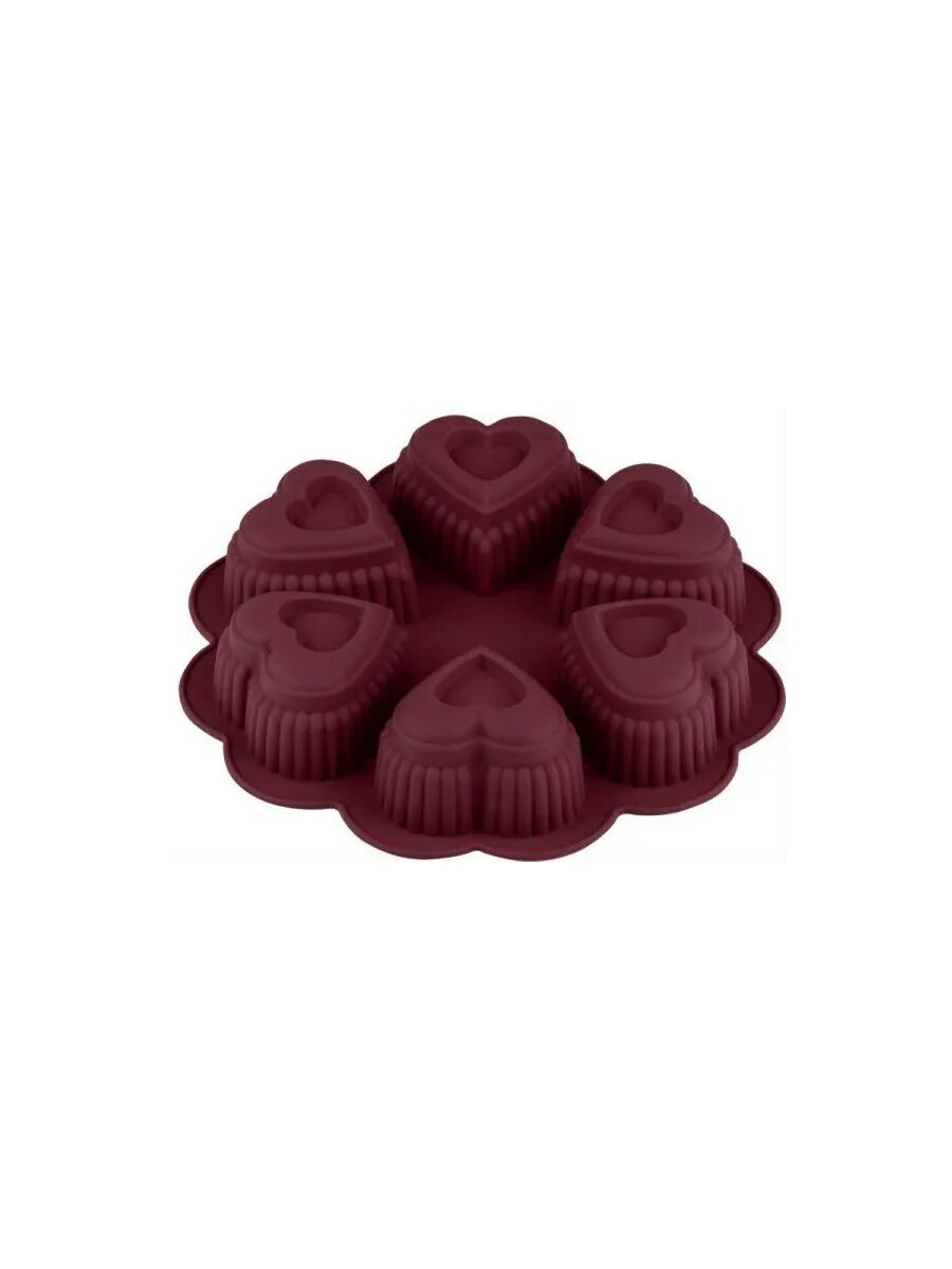 Форма для выпечки силиконовая круглая на 6 сердец 25х4,5 см PERFECTO LINEA Burgundy (20-118819)