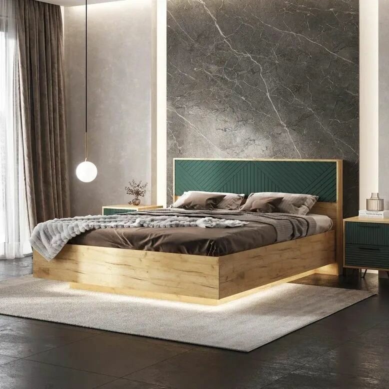 Флэш Кровать парящая 1,6м (ортопед металл) (Браш Мени Грин/Дуб Крафт)