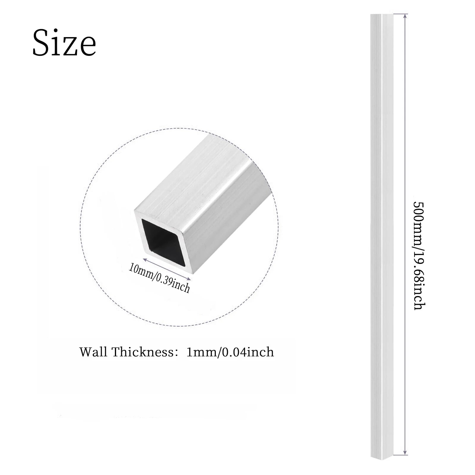Металлическая квадратная трубка из нержавеющей стали 304 10-20 мм 10x10x500mm