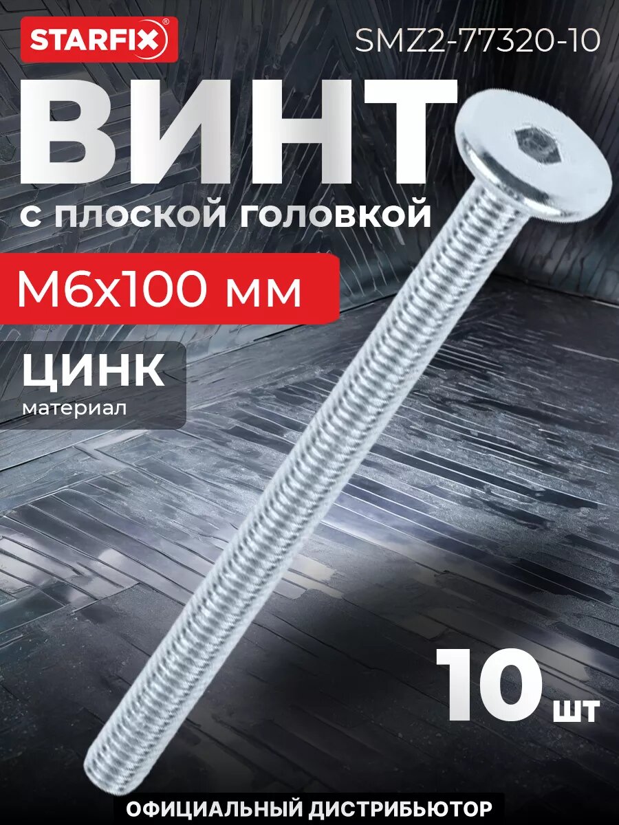 Винт с внутренним шестигранником М6х100 мм цинк 10 штук STARFIX (SMZ2-77320-10)