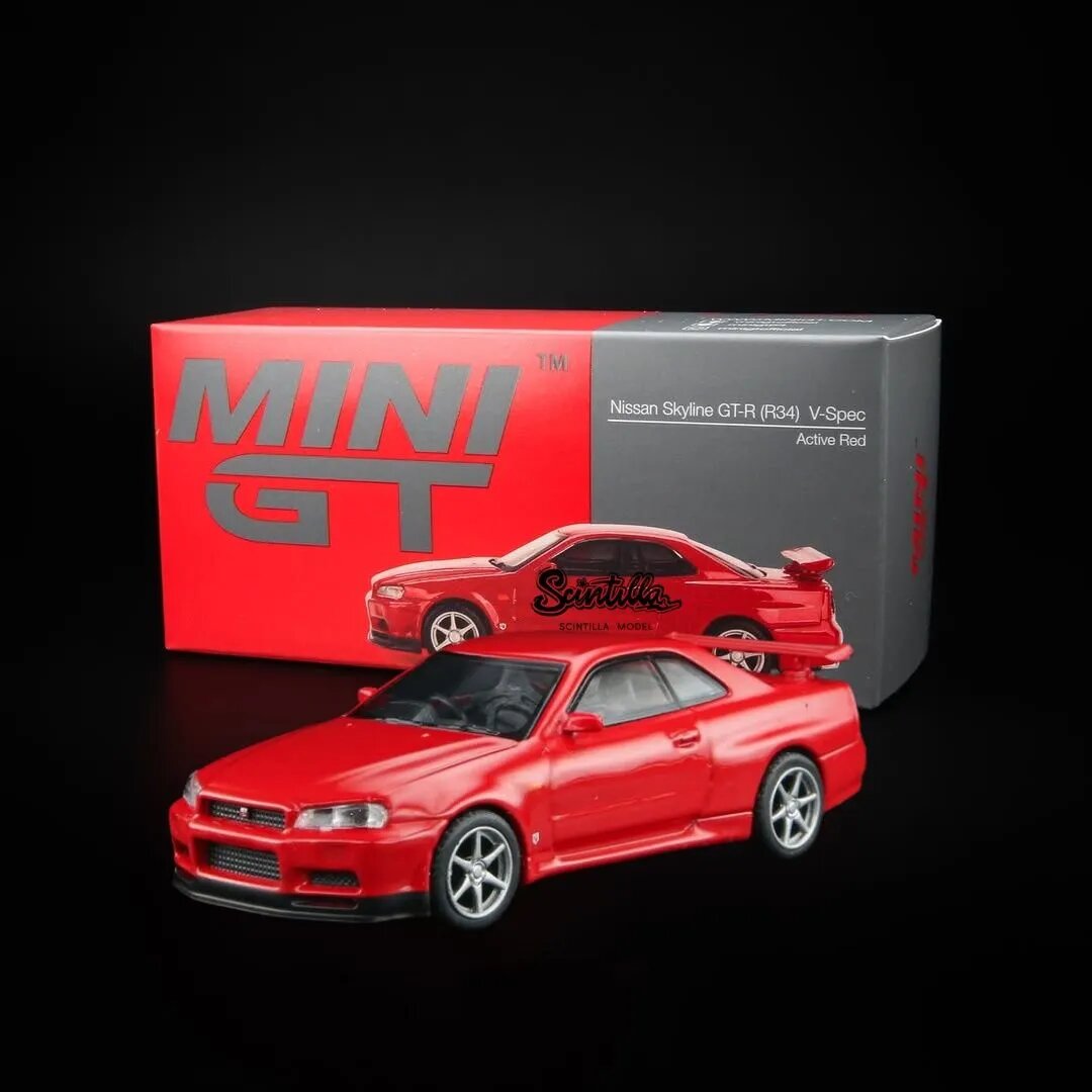 Машинка MINI GT 1/64 #796 Nissan Skyline GT-R (R34) V-Spec Active Red Alloy Car Model Collection Gift