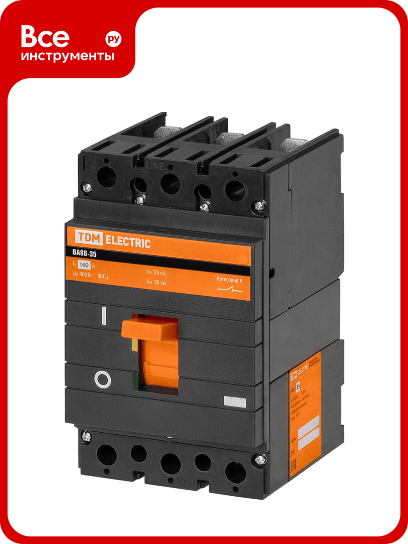 Автоматический выключатель TDM ELECTRIC ВА88-35, 3Р, 160А, 35кА, силовой тип с панельным монтажом, тепловым