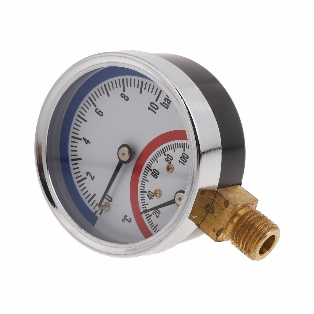 Термоманометр для котла с циферблатом NPT 0-10Bar 0-120 1/4" Термоманометр для котла с циферблатом NPT 0-10 бар
