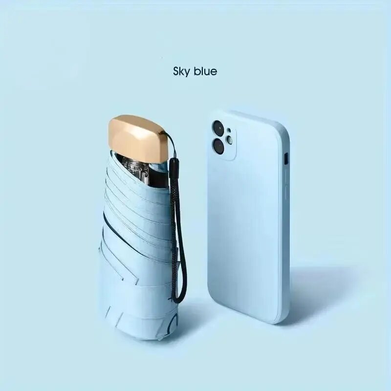 Мини-капсульный зонт, маленький карманный зонт от дождя, виниловый складной УФ-защита от ультрафиолета, ультралегкий зонт двойного назначения, Blue