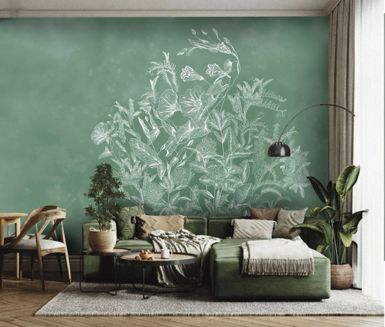 Фреска бесшовная "Луговая нежность" оливковый №2 (ширина 2550мм х длина 2000мм)