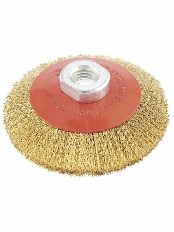 Щетка для УШМ, 100 мм, М14, "тарелка", латунированная витая проволока Matrix 74608