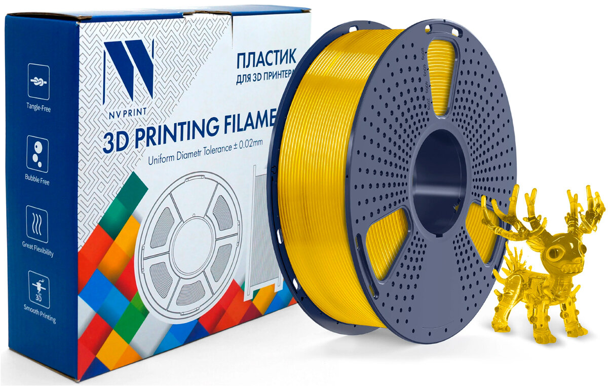 Филамент NV Print PLA+ Transparent Yellow для 3D печати диаметр 1.75мм длина 330 метров масса 1 кг