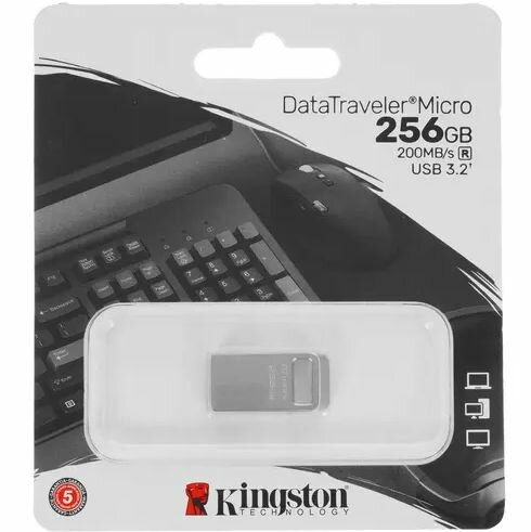 Память USB Flash 256 ГБ Kingston DataTraveler (DTMC3G2/256GB) - USB 3.2 Gen1, до 200 Мбайт/сек, мини, металл