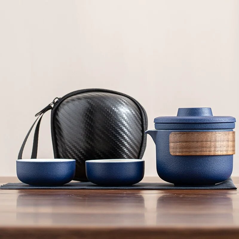Дорожный портативный китайский чайный набор, уличный чайный набор, чайный инфузер, изысканный стеклянный набор чайных принадлежностей Gaiwan, посуда для напитков для чайной церемонии Темно-синий, D4