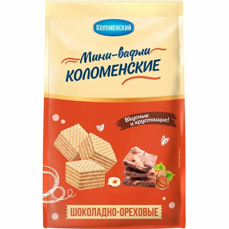 Вафли Коломенские мини в гассете шоколадно-ореховые, 200 г