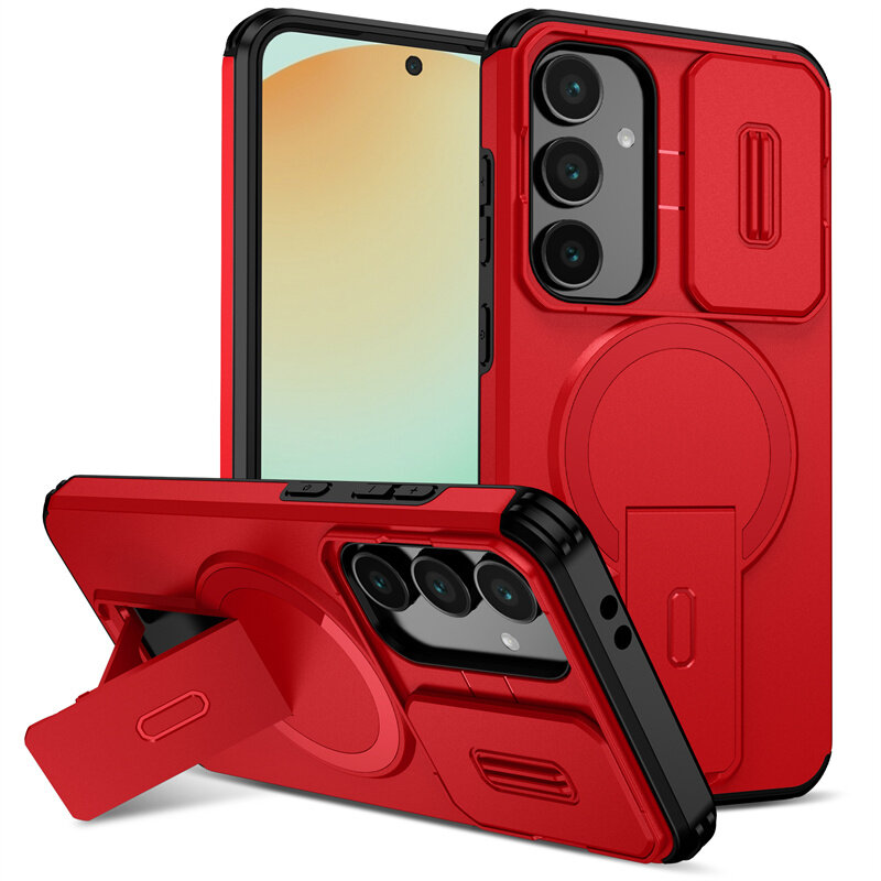 Чехол Для Samsung Galaxy S24 / Самсунг Галакси S24, soft touch, чехол-кардиомонитор, поликарбонат (PC), защита камеры, ударопрочный, встроенная подставка, усиленные углы, Samsung, Samsung Galaxy S24, red,