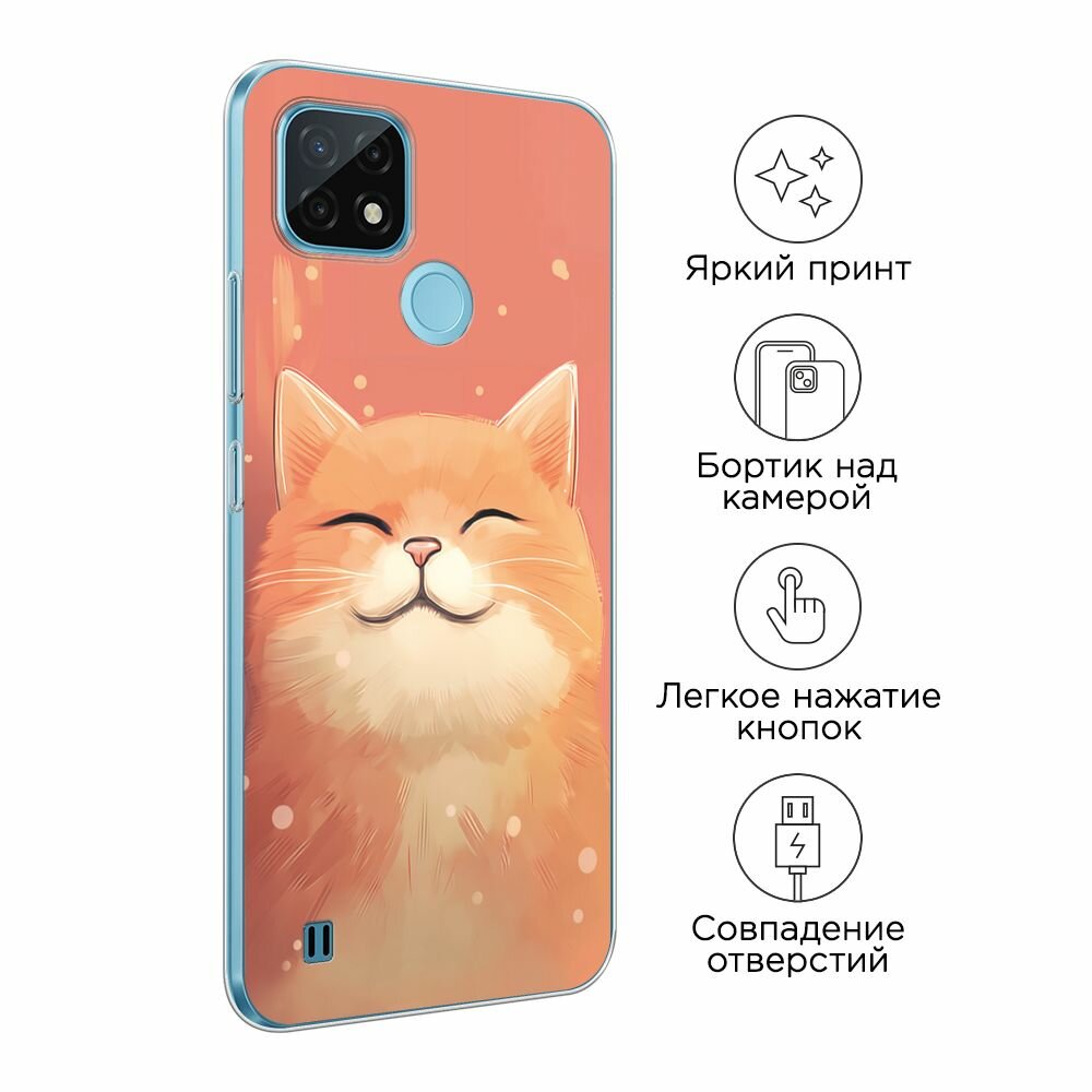 Чехол на Realme C21 / Реалми С21 с принтом "Довольный рыжий котик" — фото 1