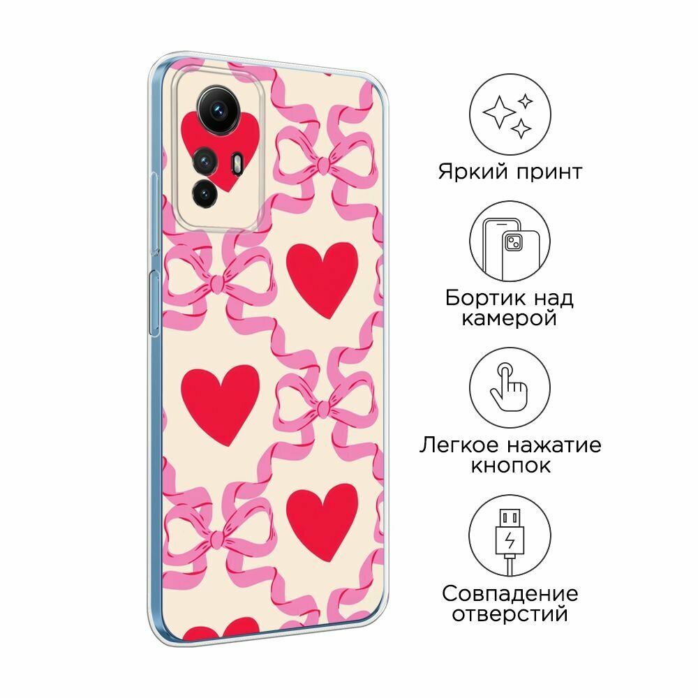 Чехол на Xiaomi Redmi Note 12S / Сяоми Редми Ноут 12S с принтом "Hearts and ribbons 1 - 14 февраля" — фото 1