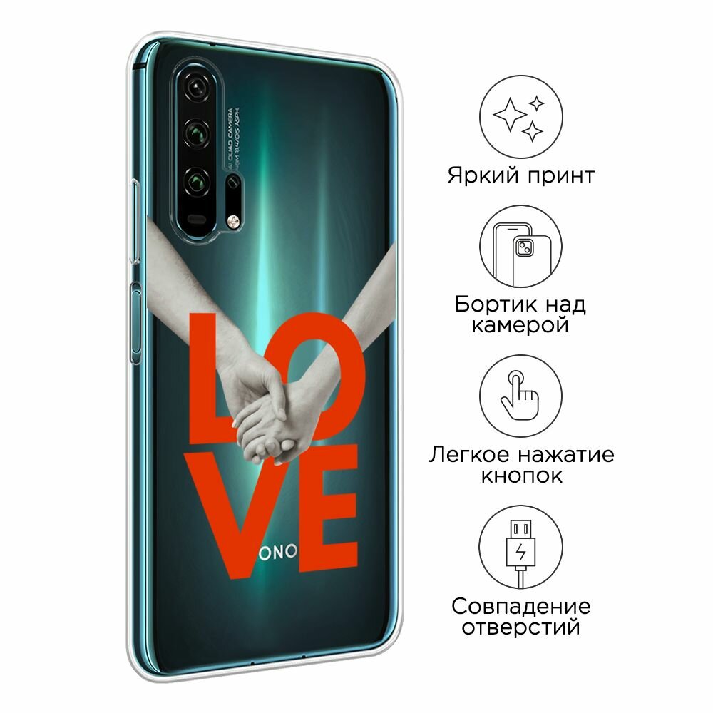 Чехол на Honor 20 Pro / Хонор 20 Про с принтом "Love holding hands - 14 февраля", прозрачный — фото 1
