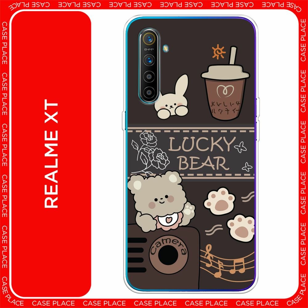 Чехол на Realme XT / Реалми XT с принтом "Lucky bear coffee 1"